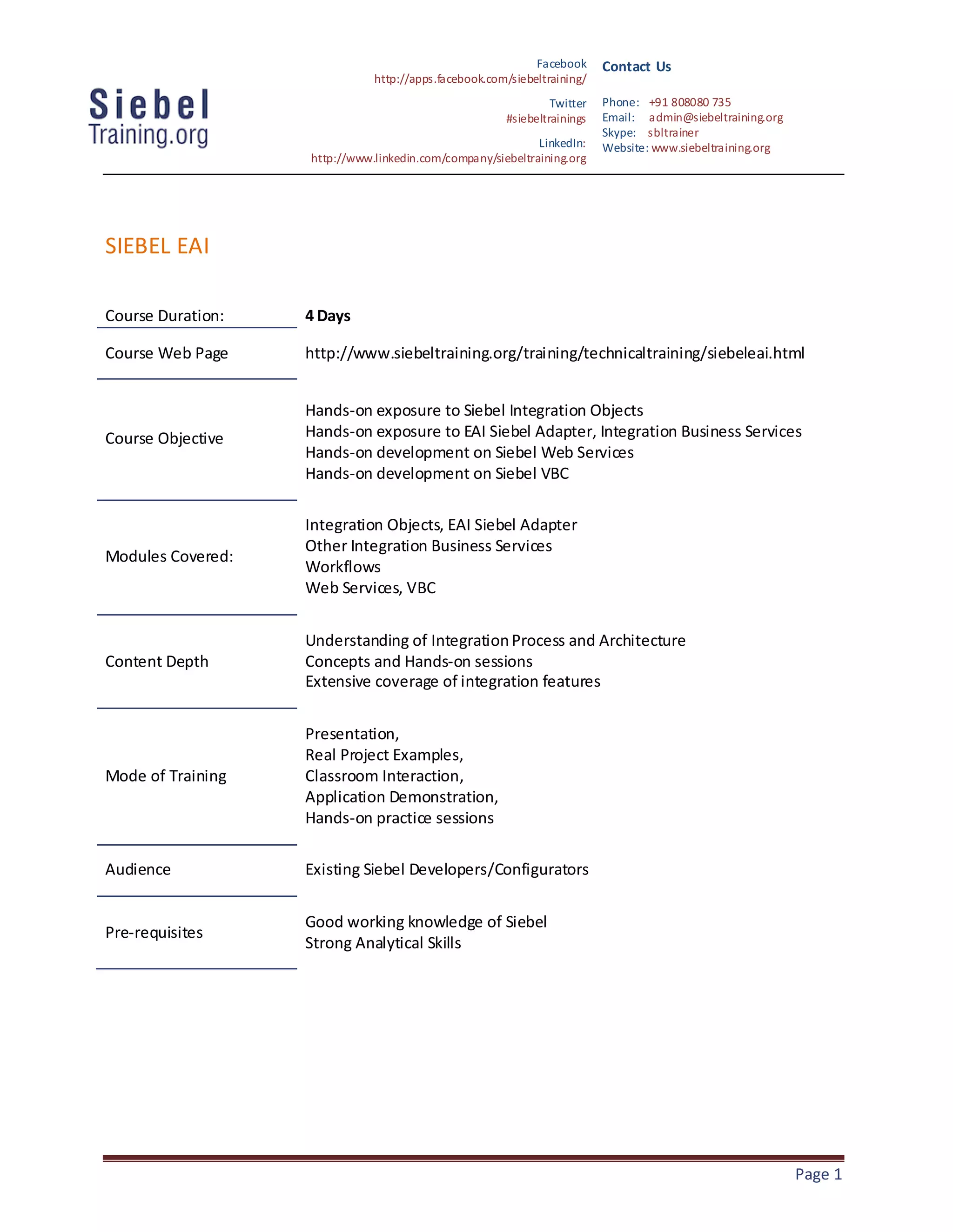 Siebel training.org siebel eai course schedule | PDF