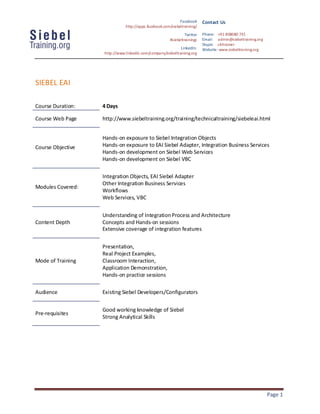 Siebel training.org siebel eai course schedule | PDF