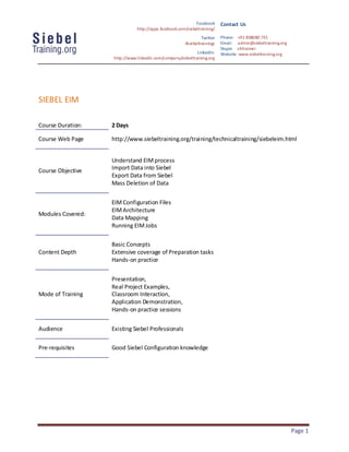 Siebel training.org siebel eim course schedule | PDF