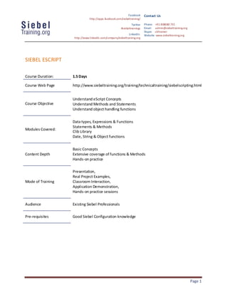 Siebel training.org siebel escript course schedule | PDF | Web Development | Internet