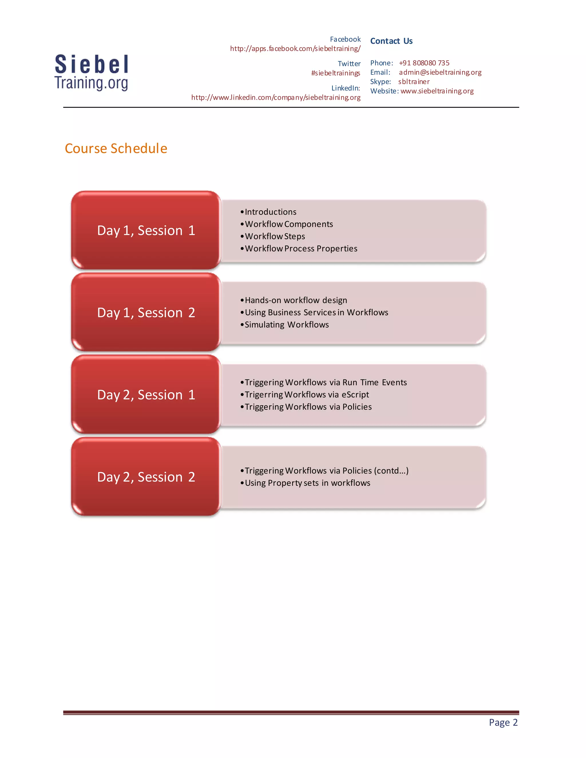Siebel training.org siebel workflow course schedule | PDF
