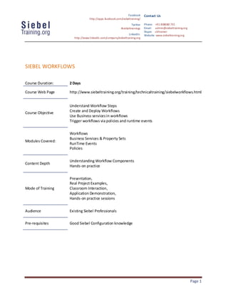 Siebel training.org siebel workflow course schedule | PDF