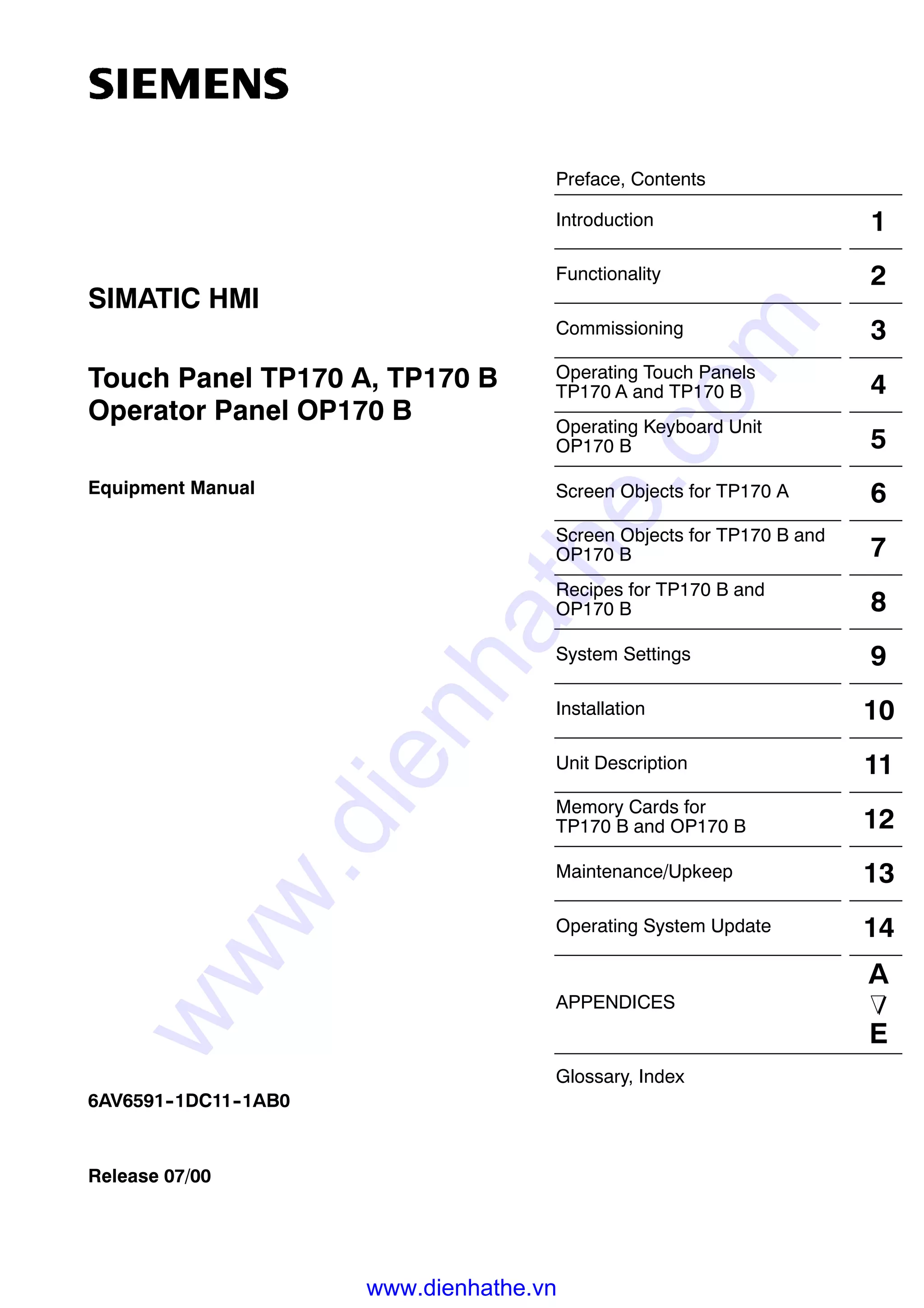 Siemens catalog hmi-touch panel tp170 a, tp170 b operator panel op170 b ...