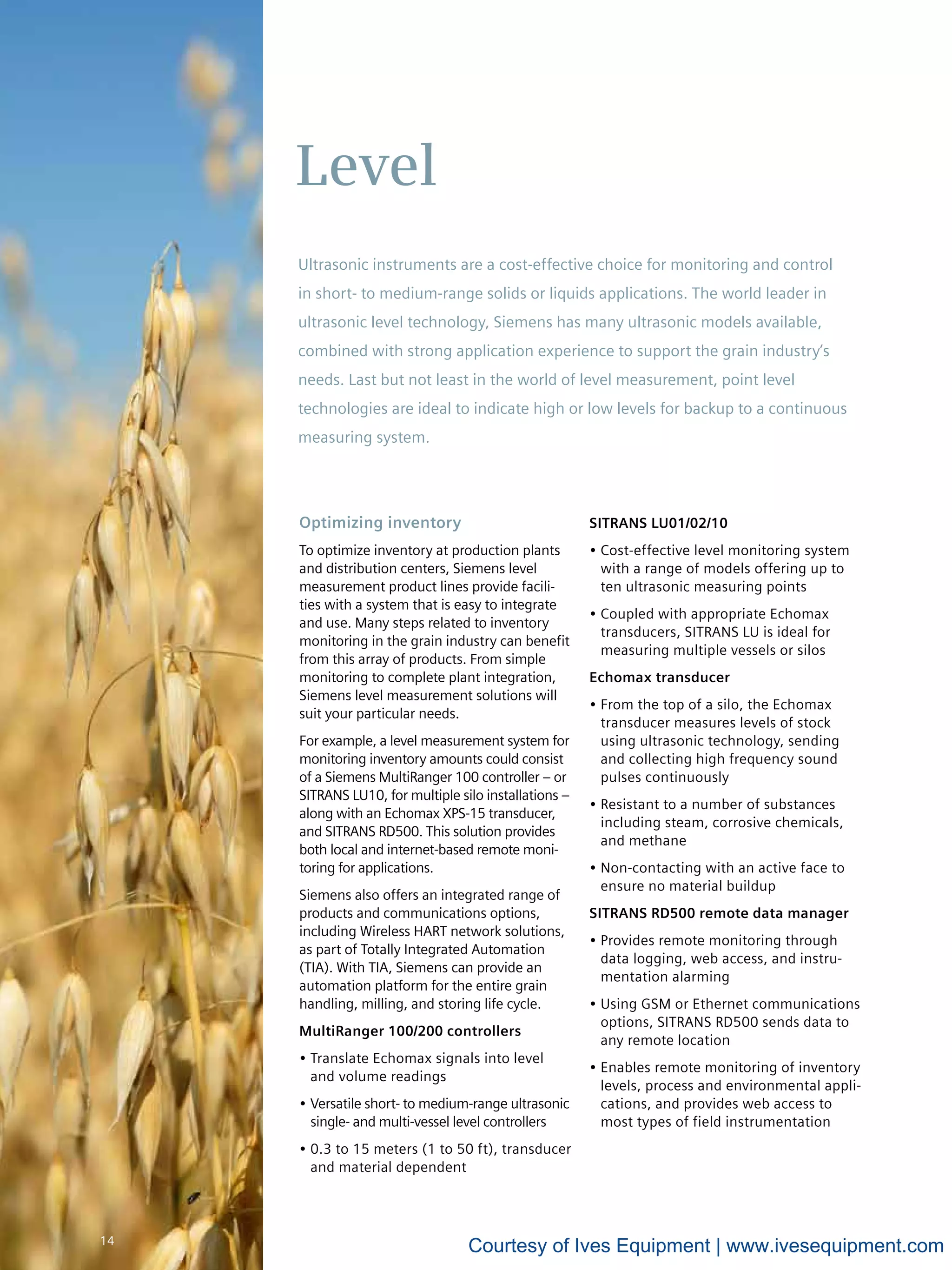 Instrumentation, Automation and Control Solutions for the Grain ...
