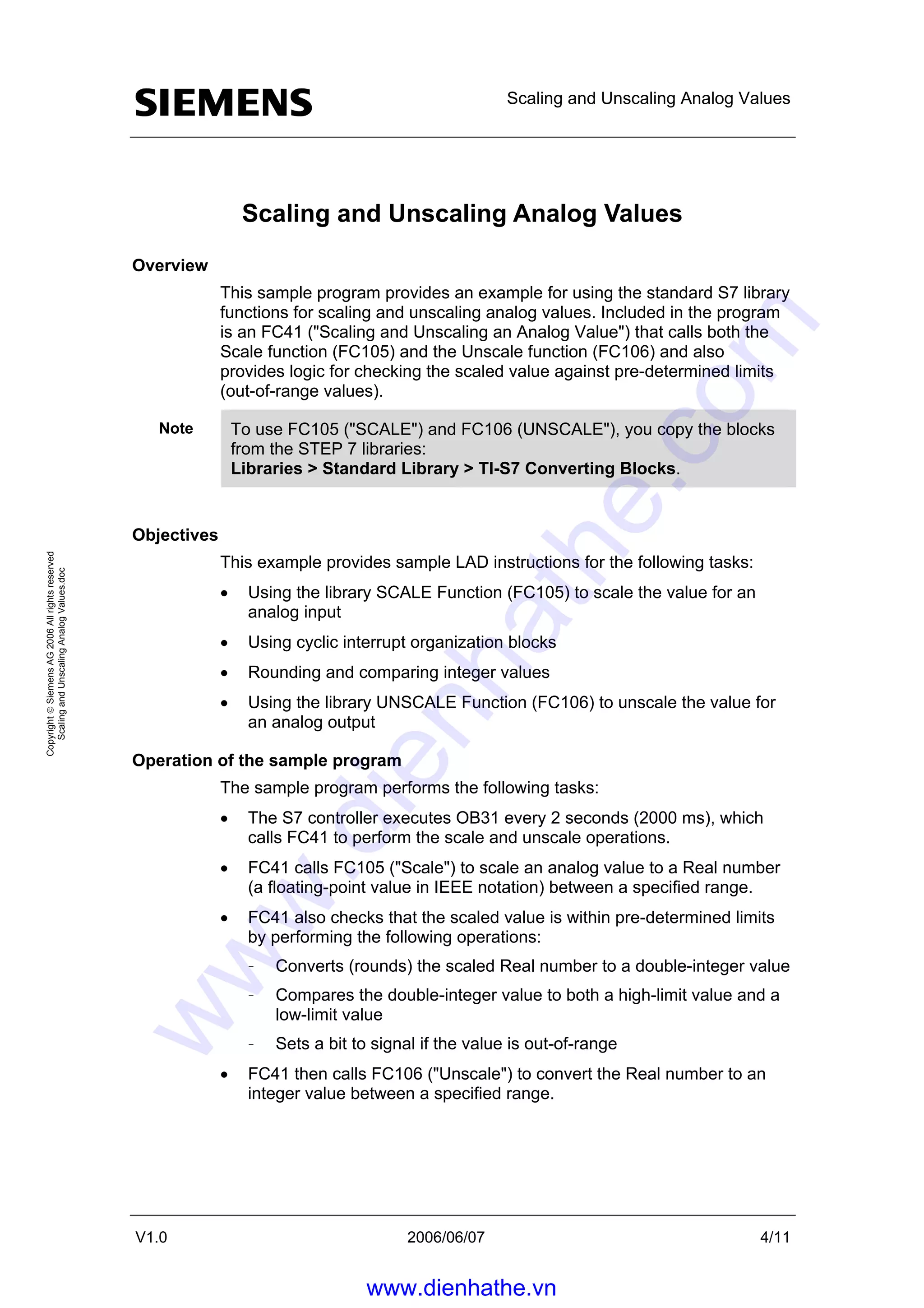 Siemens catalog tong hop scaling and unscaling analog values | PDF