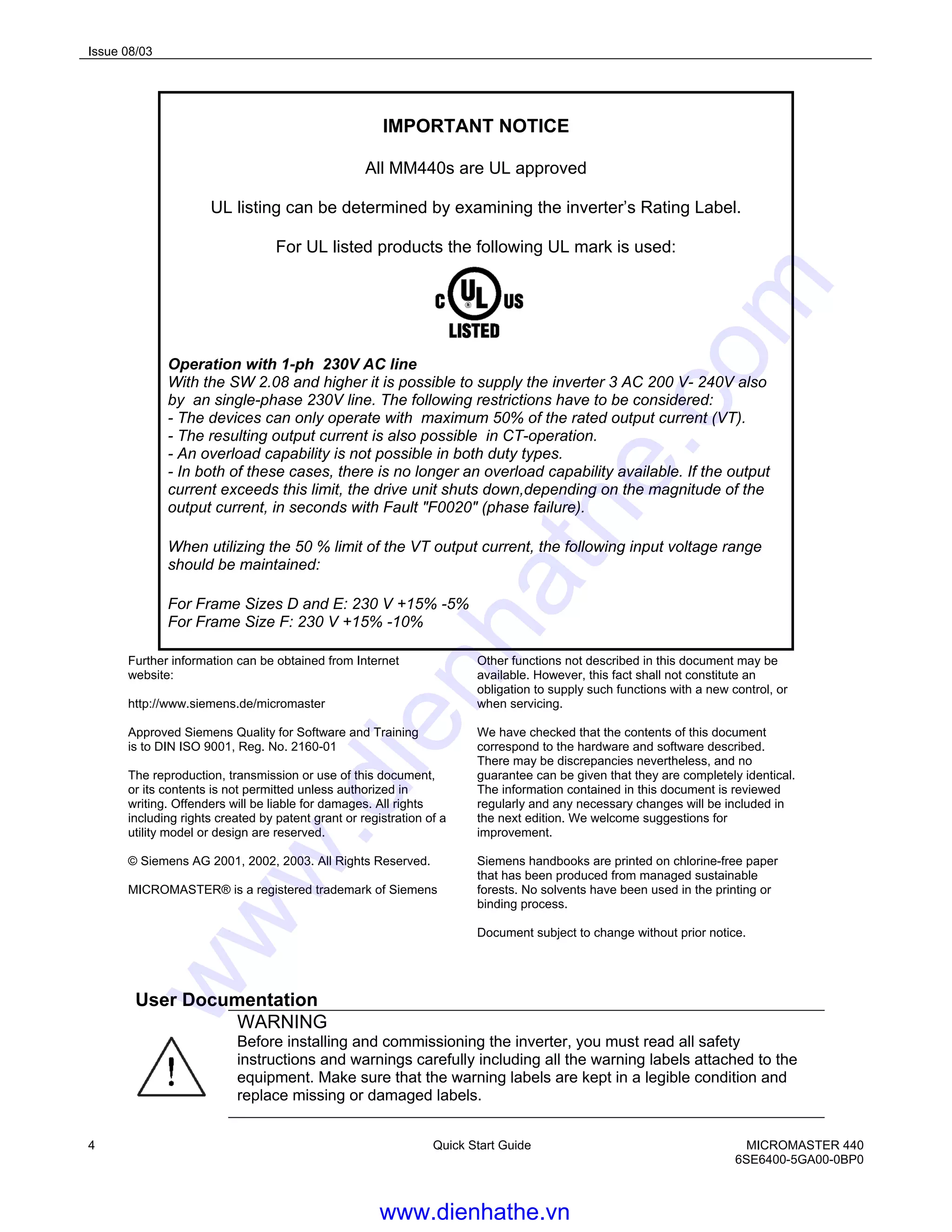 Siemens micro master 440 quick-start-guide | PDF