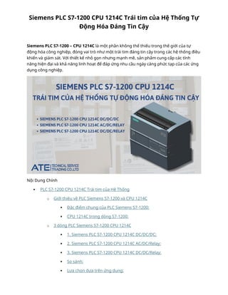 Siemens PLC S7-1200 CPU 1214C Trái tim của Hệ Thống Tự Động Hóa Đáng ...