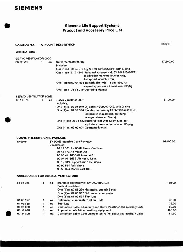 Siemens product & accessory price list | PDF
