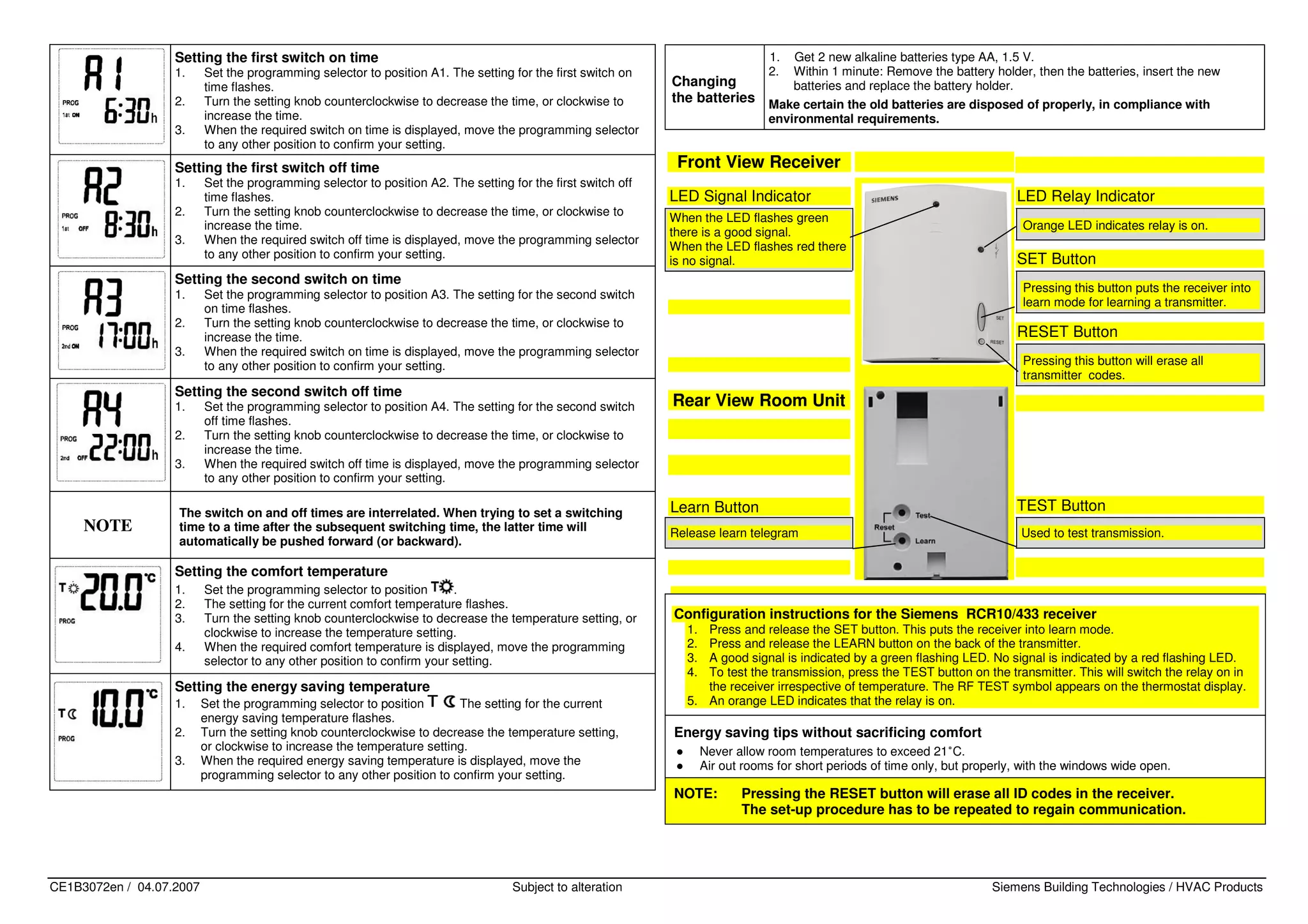 Siemens room stat instructions | PDF