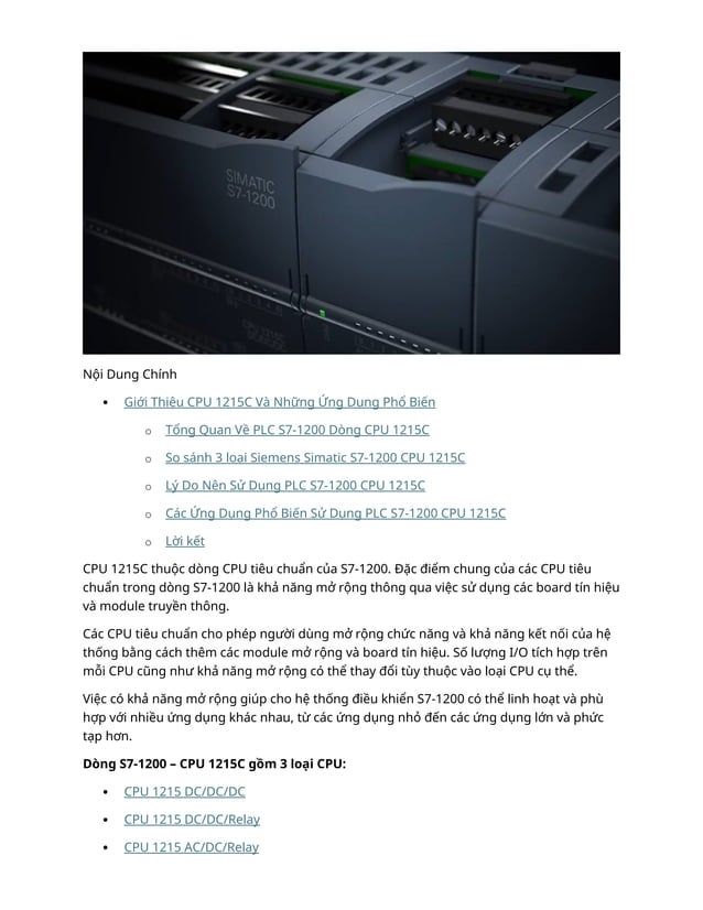 Siemens S7-1200 CPU 1215C Và Những Ứng Dụng Phổ Biến | DOCX