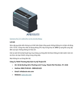 Siemens S7-1200 CPU 1215C Và Những Ứng Dụng Phổ Biến | DOCX