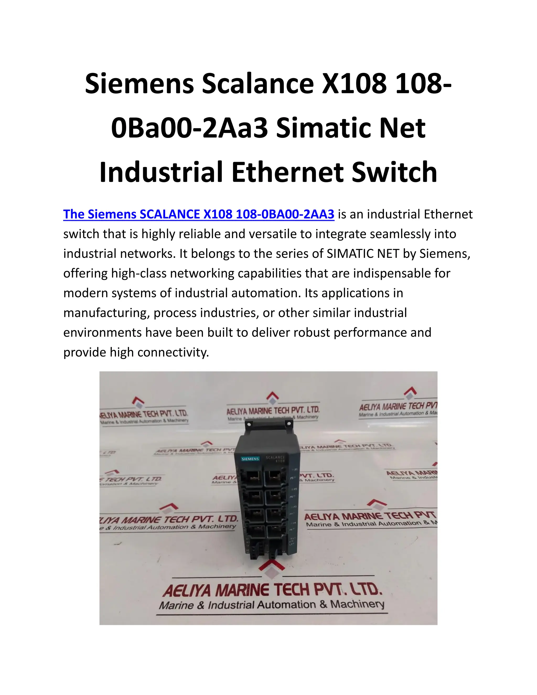 Siemens Scalance X108 108-0Ba00-2Aa3 Simatic Net Industrial Ethernet ...