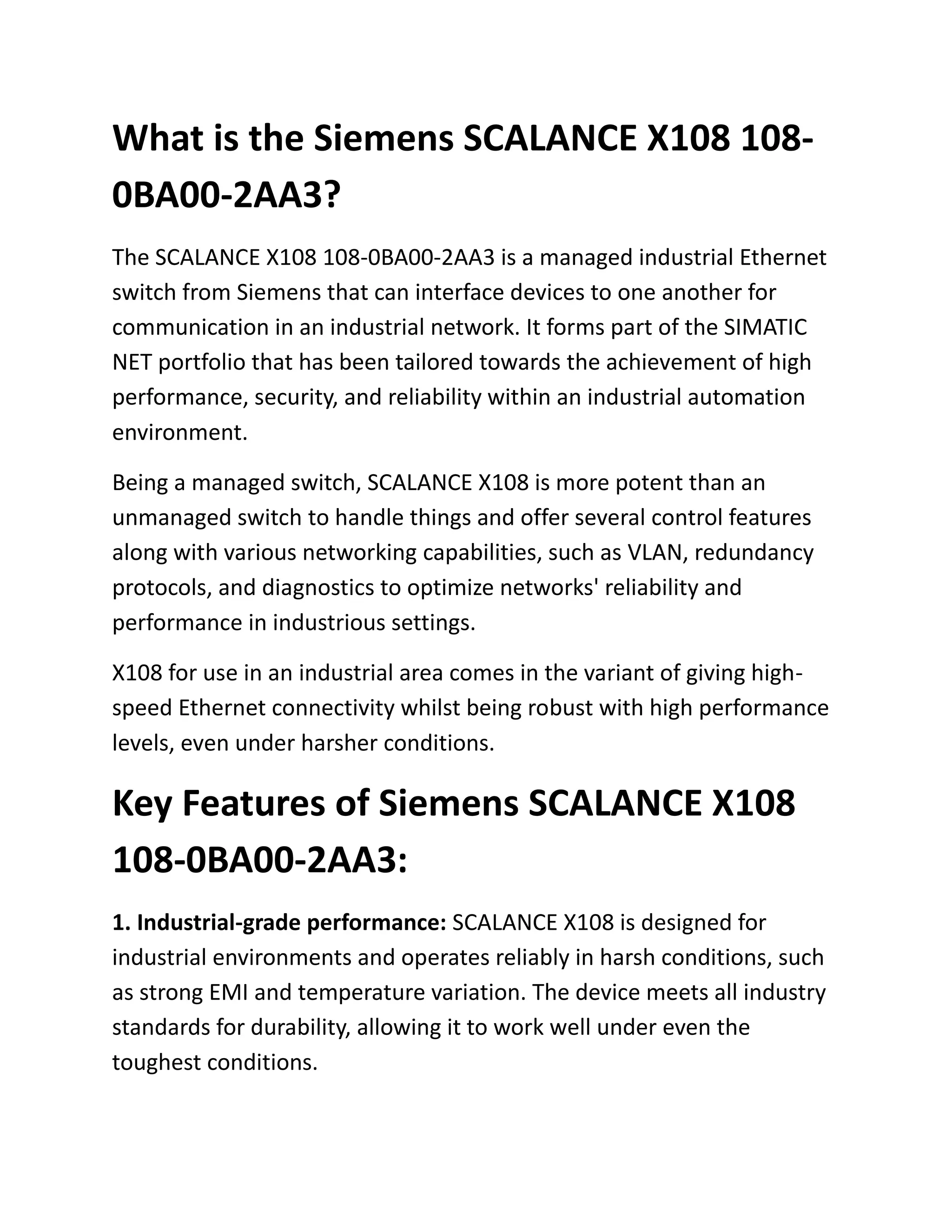 Siemens Scalance X108 108-0Ba00-2Aa3 Simatic Net Industrial Ethernet ...