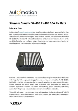 Siemens Simatic S7-400 Ps 405 10A Plc Rack | PDF