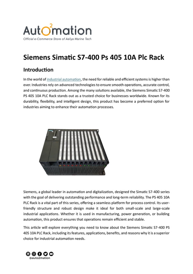 Siemens Simatic S7-400 Ps 405 10A Plc Rack | PDF