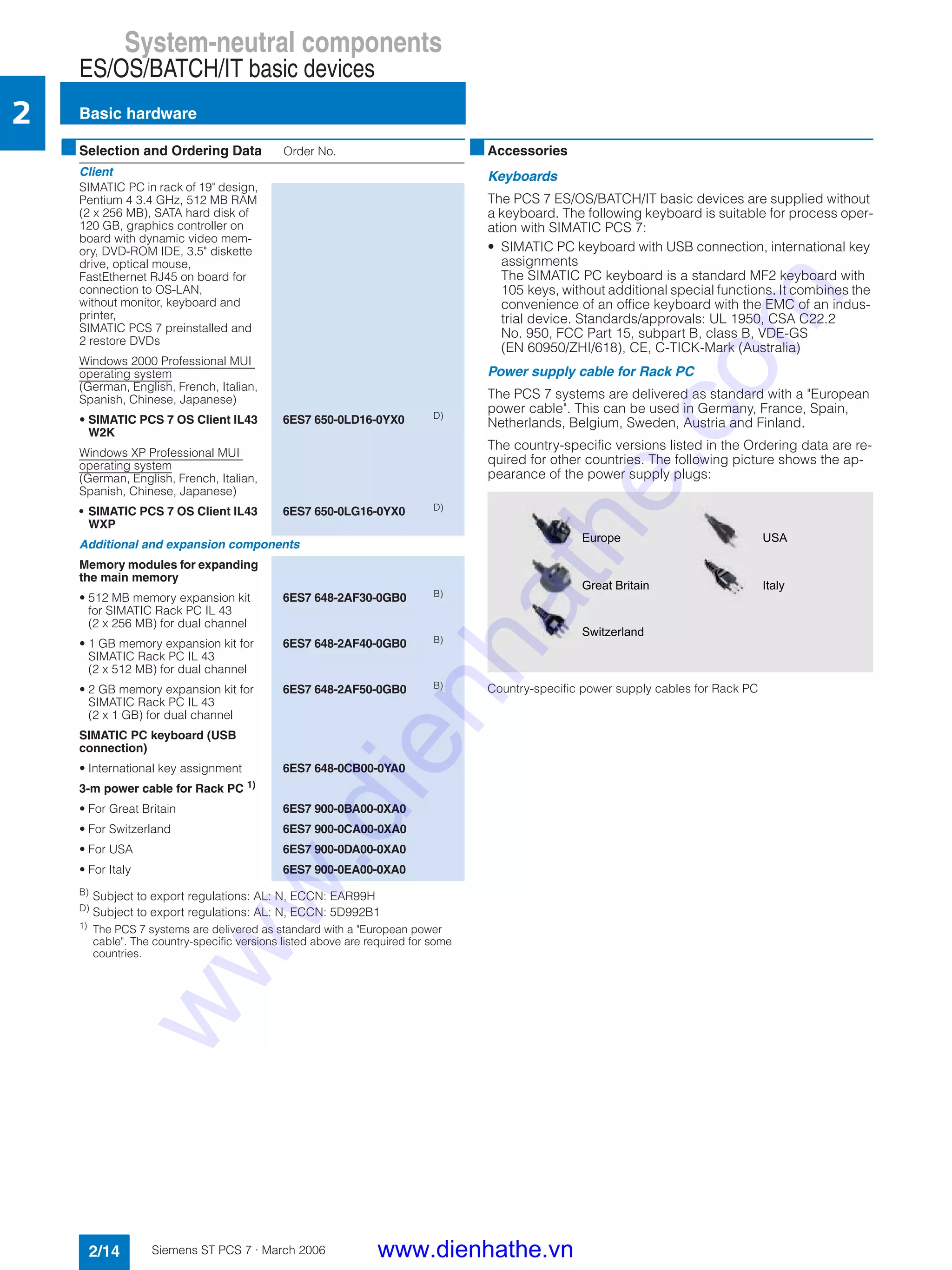Siemens simatic simatic pcs 7 standardcatalog st pcs 7 v6.1 | PDF