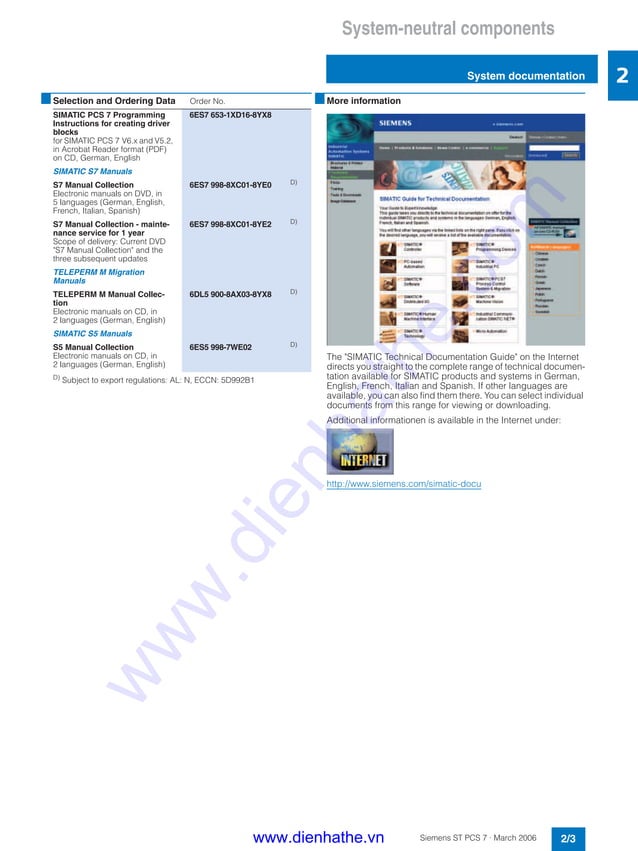 Siemens simatic simatic pcs 7 standardcatalog st pcs 7 v6.1 | PDF