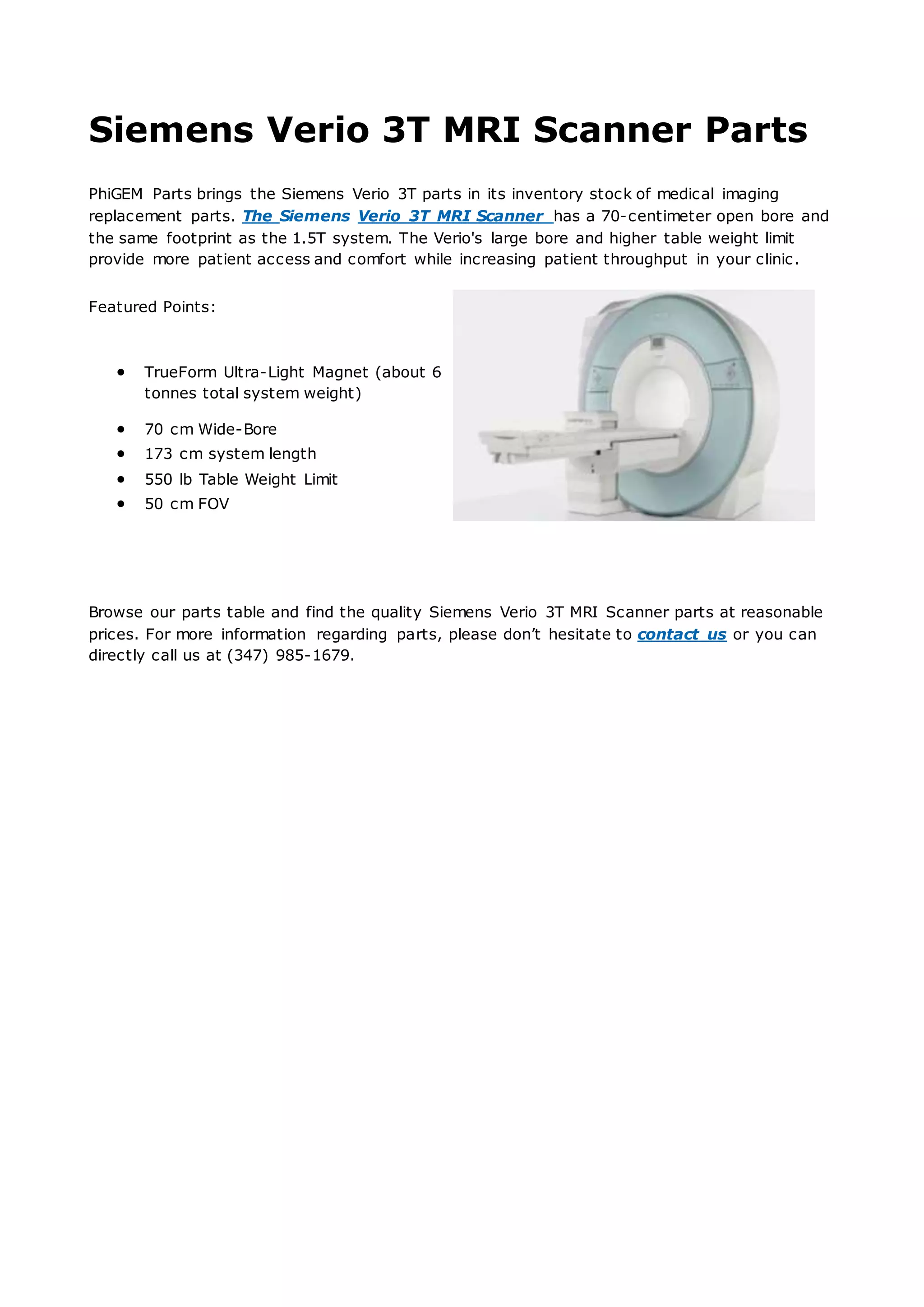Siemens verio 3 t mri scanner parts | DOC