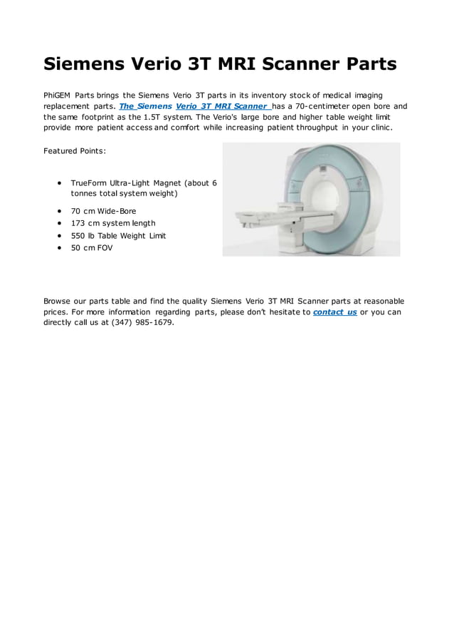 Siemens verio 3 t mri scanner parts | DOC