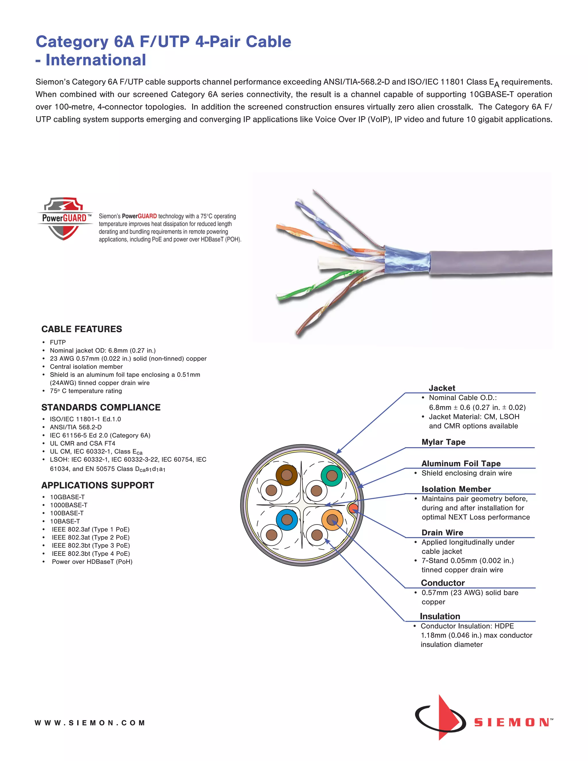 Siemon cat6 a cable data sheet upload | PDF