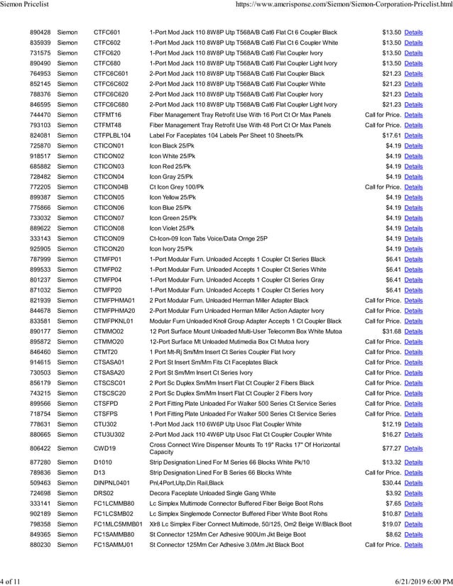Siemon price list | PDF