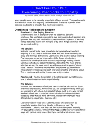 I Don't Feel Your Pain: Overcoming Roadblocks to Empathy | PDF | Brain ...