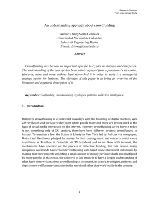 Sierra, D (2015) an understanding approach about crowdfunding | PDF