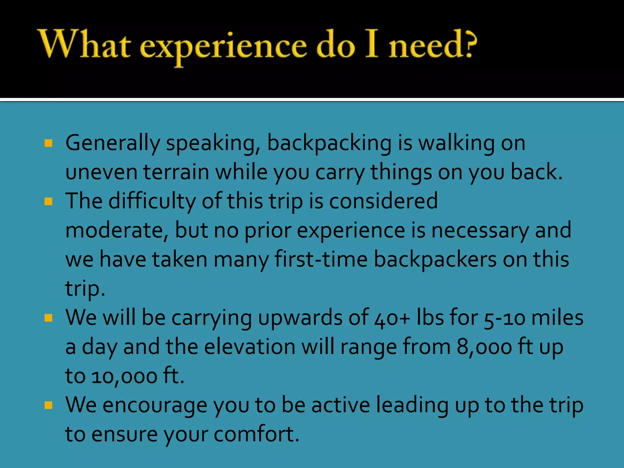 Sierra Backpacking Pre-Trip Powerpoint | PPT