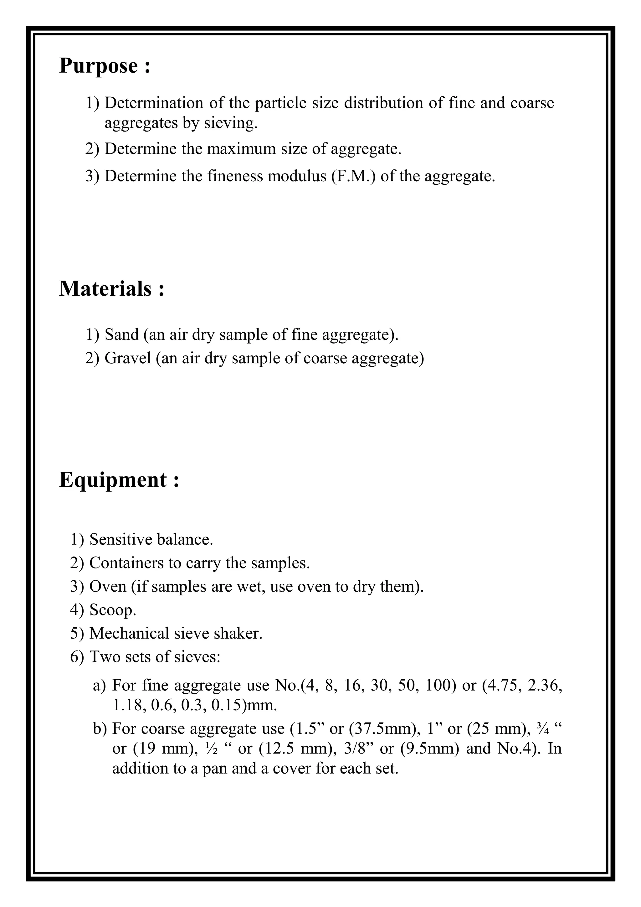 Sieve Analysis of Fine & Coarse Aggregate | Jameel Academy | PDF