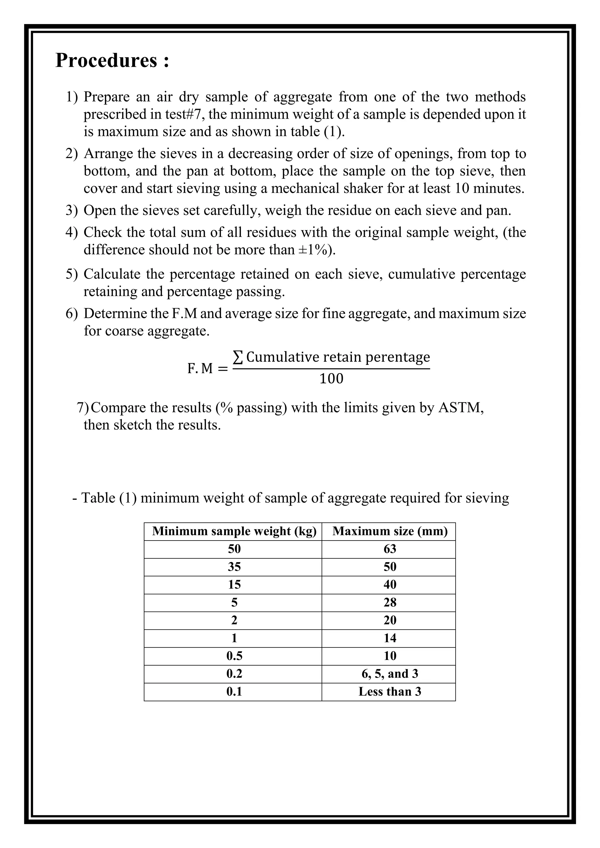 Sieve Analysis of Fine & Coarse Aggregate | Jameel Academy | PDF