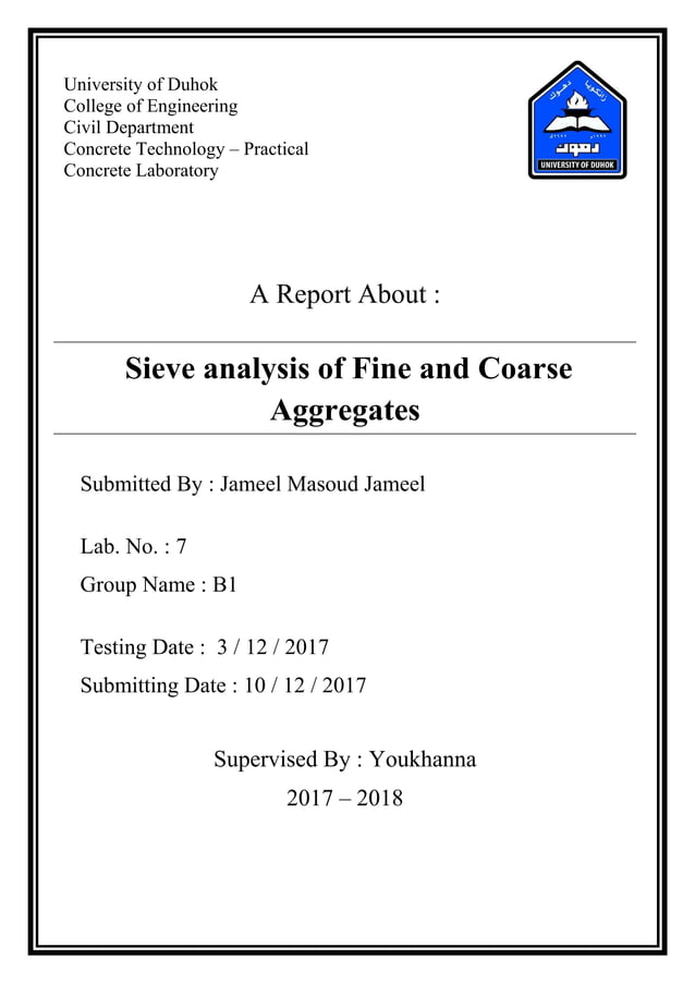 Sieve Analysis of Fine & Coarse Aggregate | Jameel Academy | PDF ...