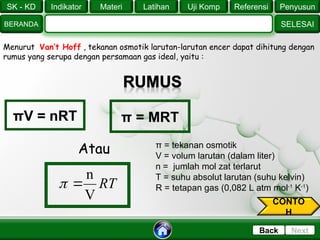 sifat koligatif larutan, konsentrasi larutan, penurunan tekanan uap ...