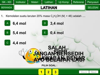 sifat koligatif larutan, konsentrasi larutan, penurunan tekanan uap ...
