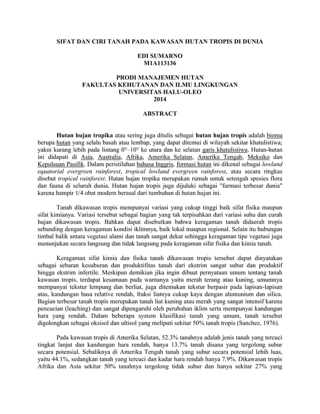 SIFAT DAN CIRI TANAH PADA KAWASAN HUTAN TROPIS DI DUNIA | PDF
