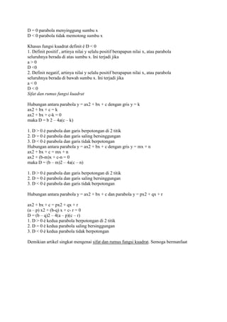 Sifat dan rumus fungsi kuadrat | DOCX