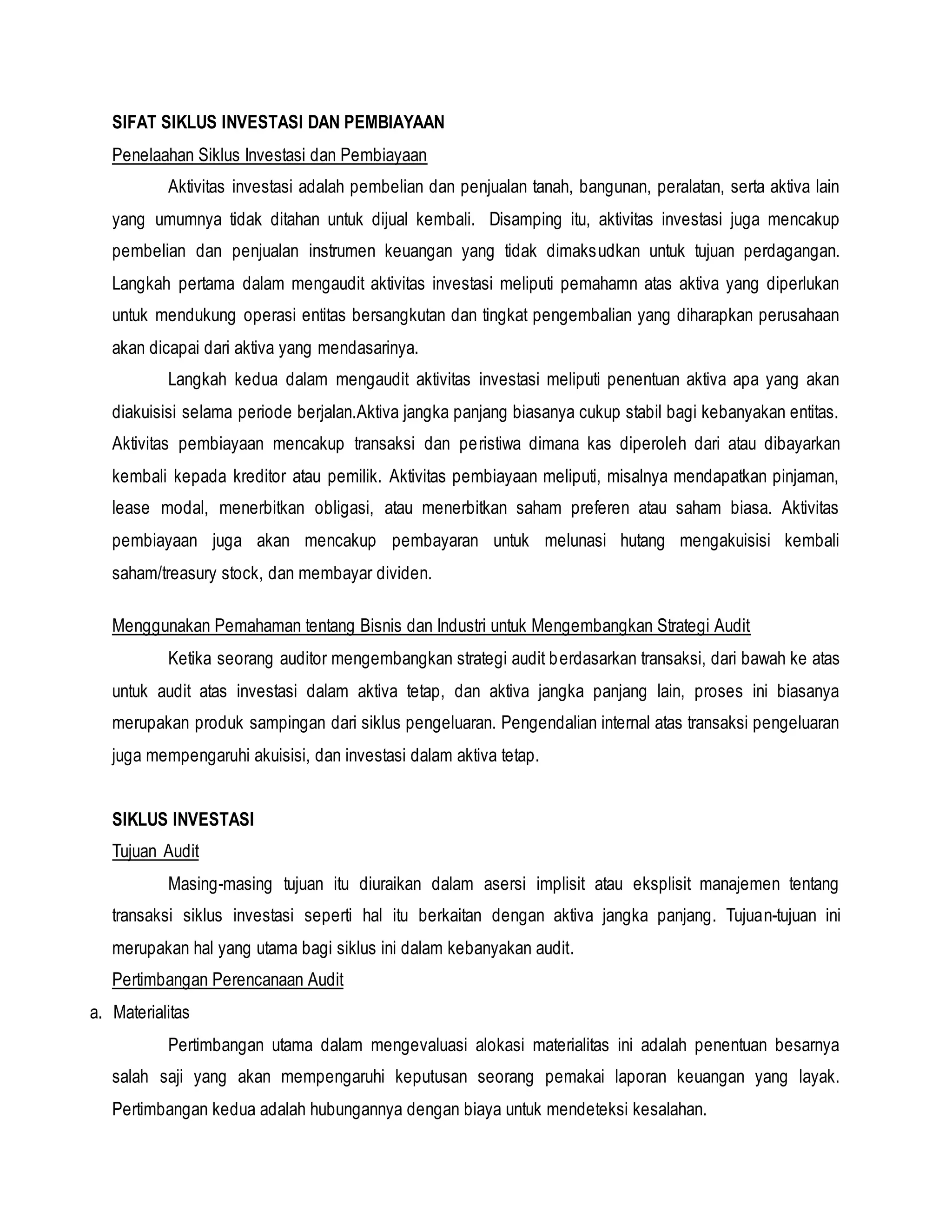 Sifat siklus investasi dan pembiayaan | DOCX