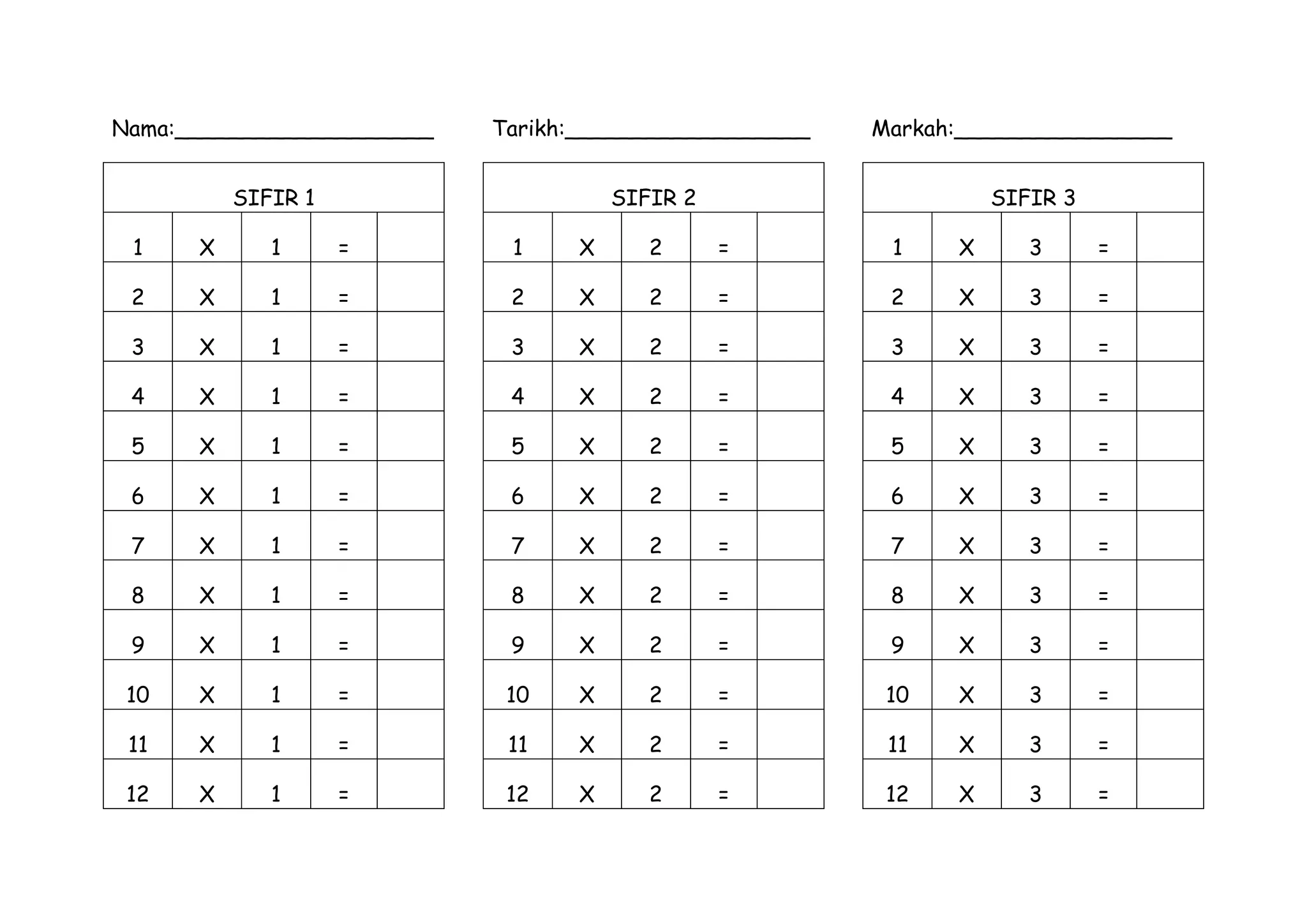 Latihan Pra No. Sifir 1, 2, 3_Tahun 1 | DOCX