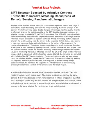 Sift detector boosted by adaptive contrast threshold to improve matching robustness of remote ...