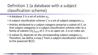Applying a new subject classification scheme for a database by a data ...