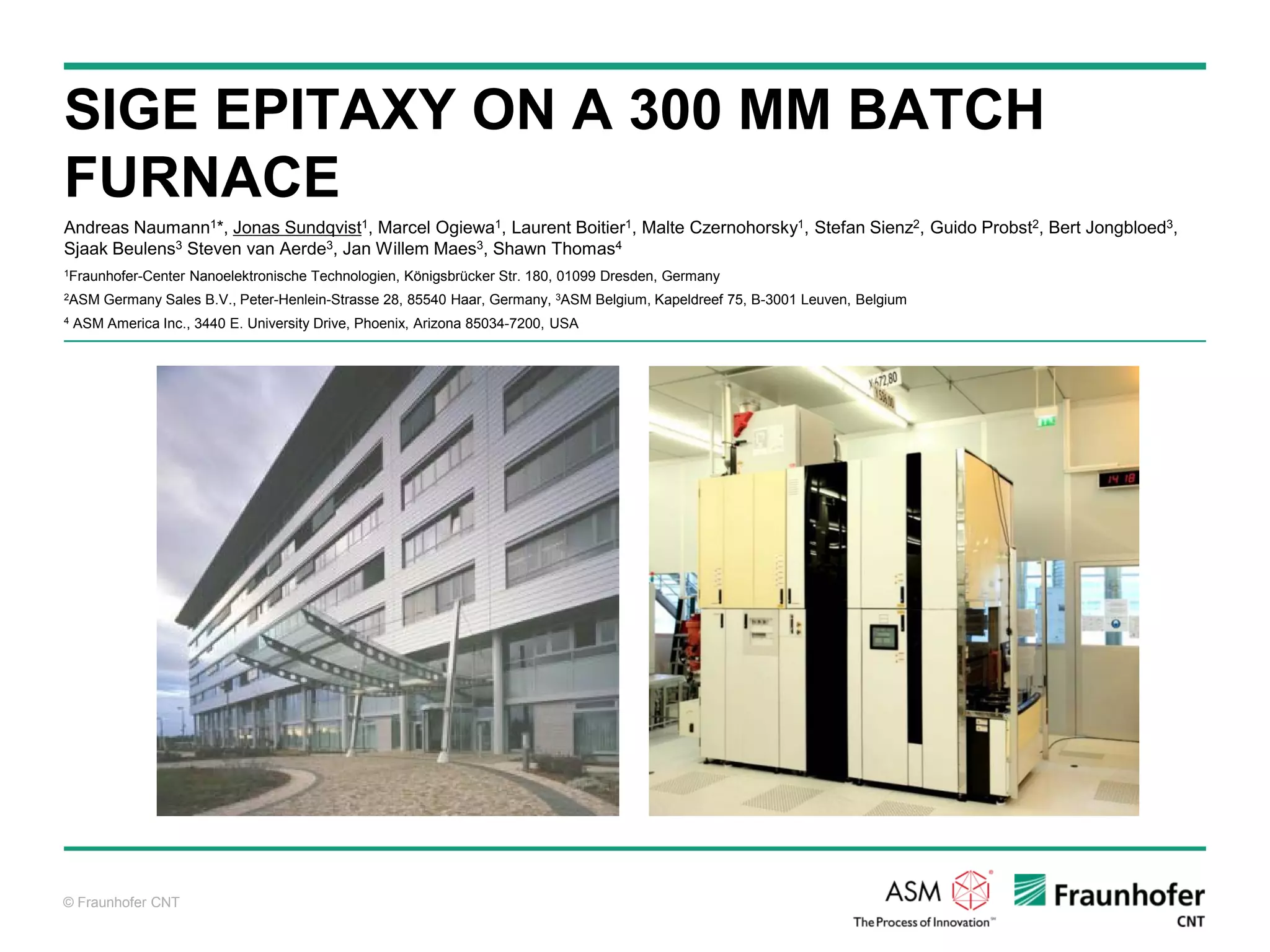 SiGe epitaxy on a 300 mm batch furnace | PDF