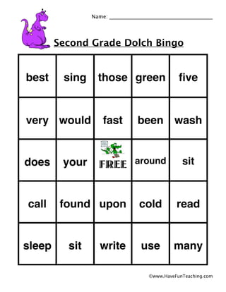 Sight word-bingo-second | PDF