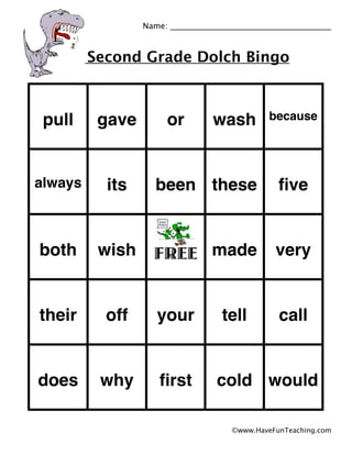 Sight word-bingo-second | PDF