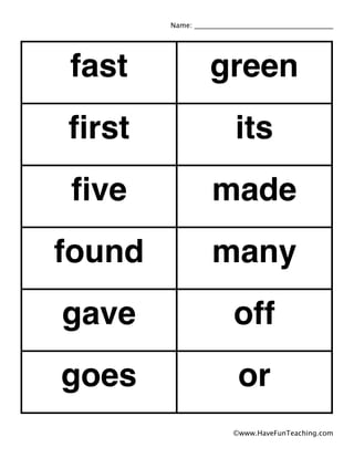 Sight word-bingo-second | PDF