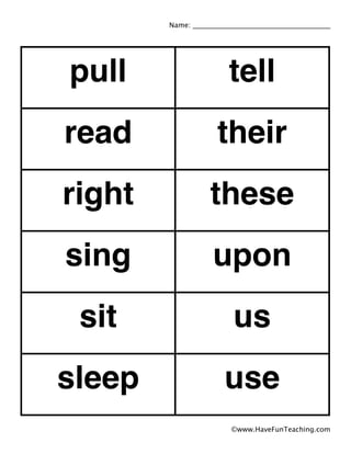Sight word-bingo-second | PDF