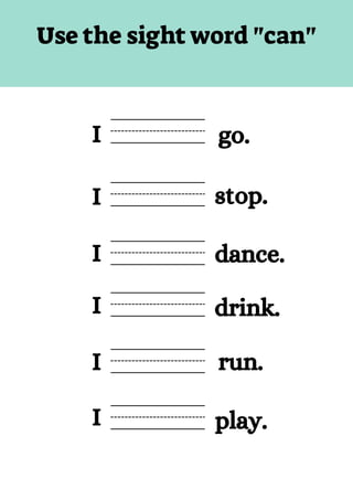 SIGHT WORDS for kindergartner English subject | PDF