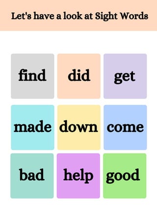 SIGHT WORDS for kindergartner English subject | PDF