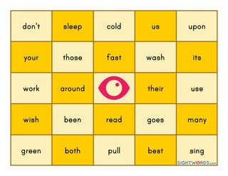 English sight words bingo 2nd grade dolch | PDF