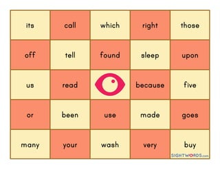 English sight words bingo 2nd grade dolch | PDF