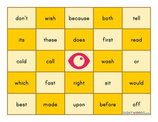 English sight words bingo 2nd grade dolch | PDF