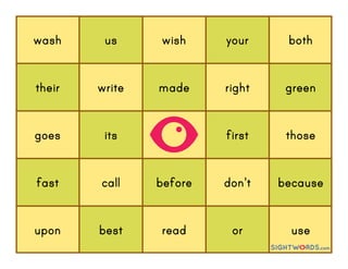 English sight words bingo 2nd grade dolch | PDF